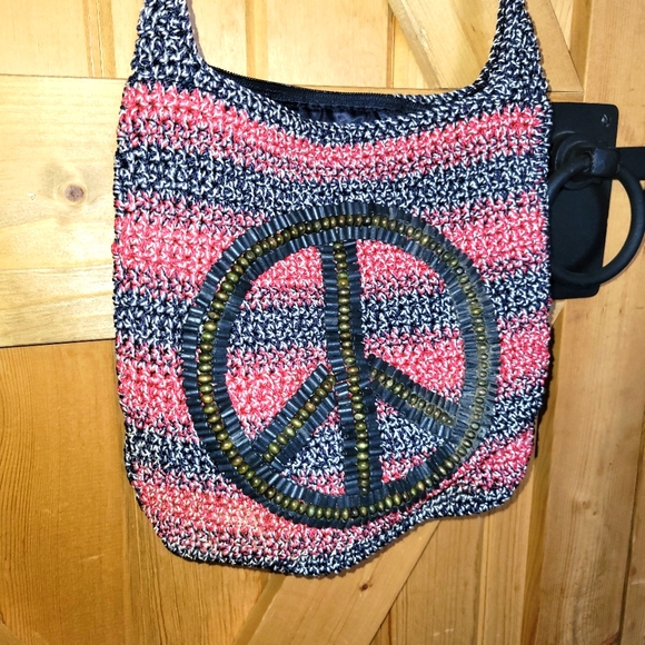 The Sak | Bags | The Sak Crochet Peace Sign Beaded Crossbody Red Blue ...